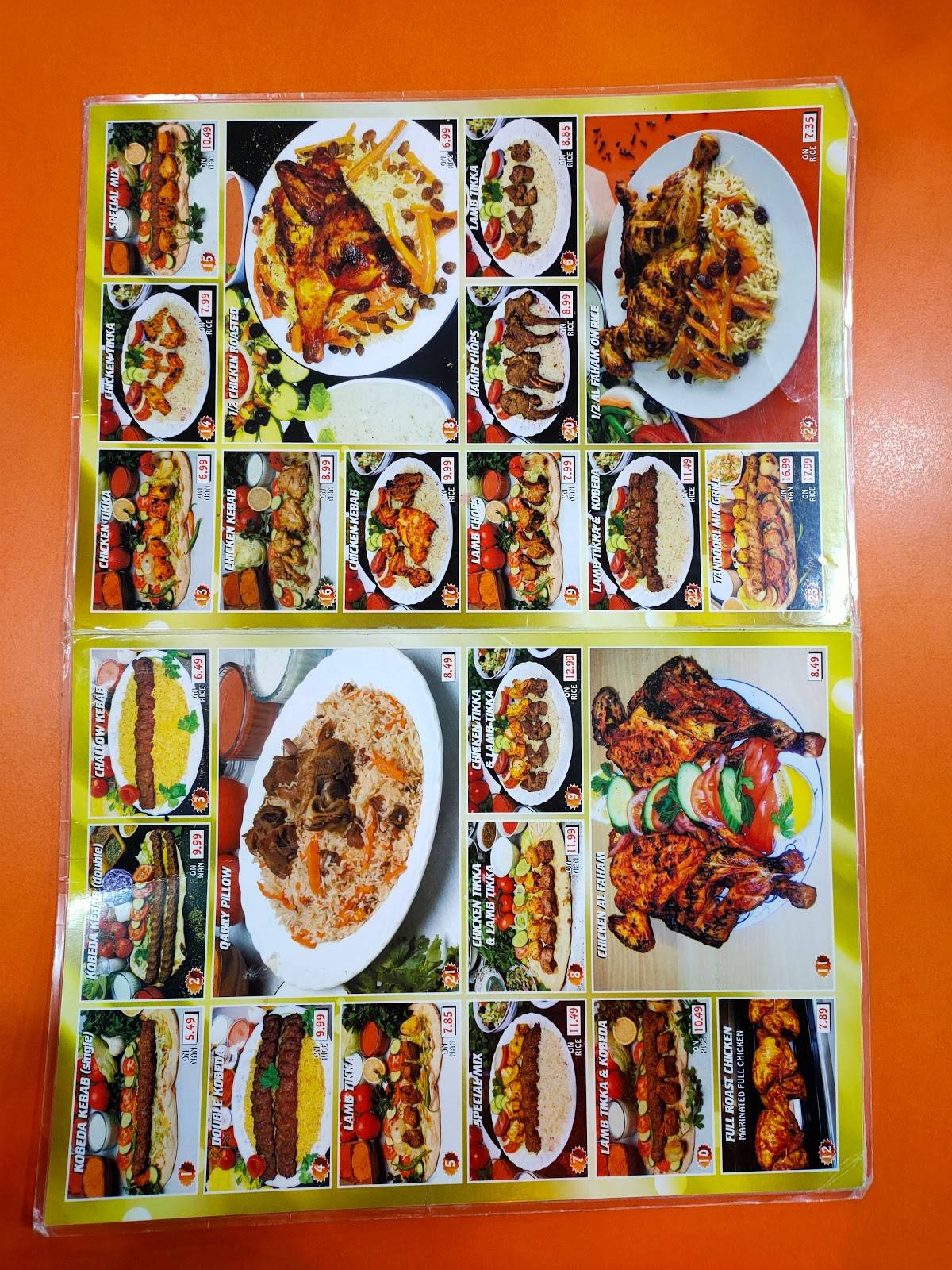 Menu at Al Jazeera Restaurant, Manchester