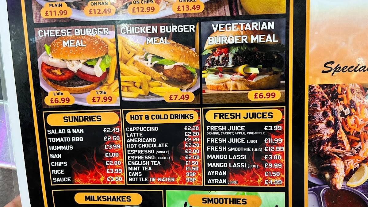 Menu at Al Jazeera Restaurant, Manchester