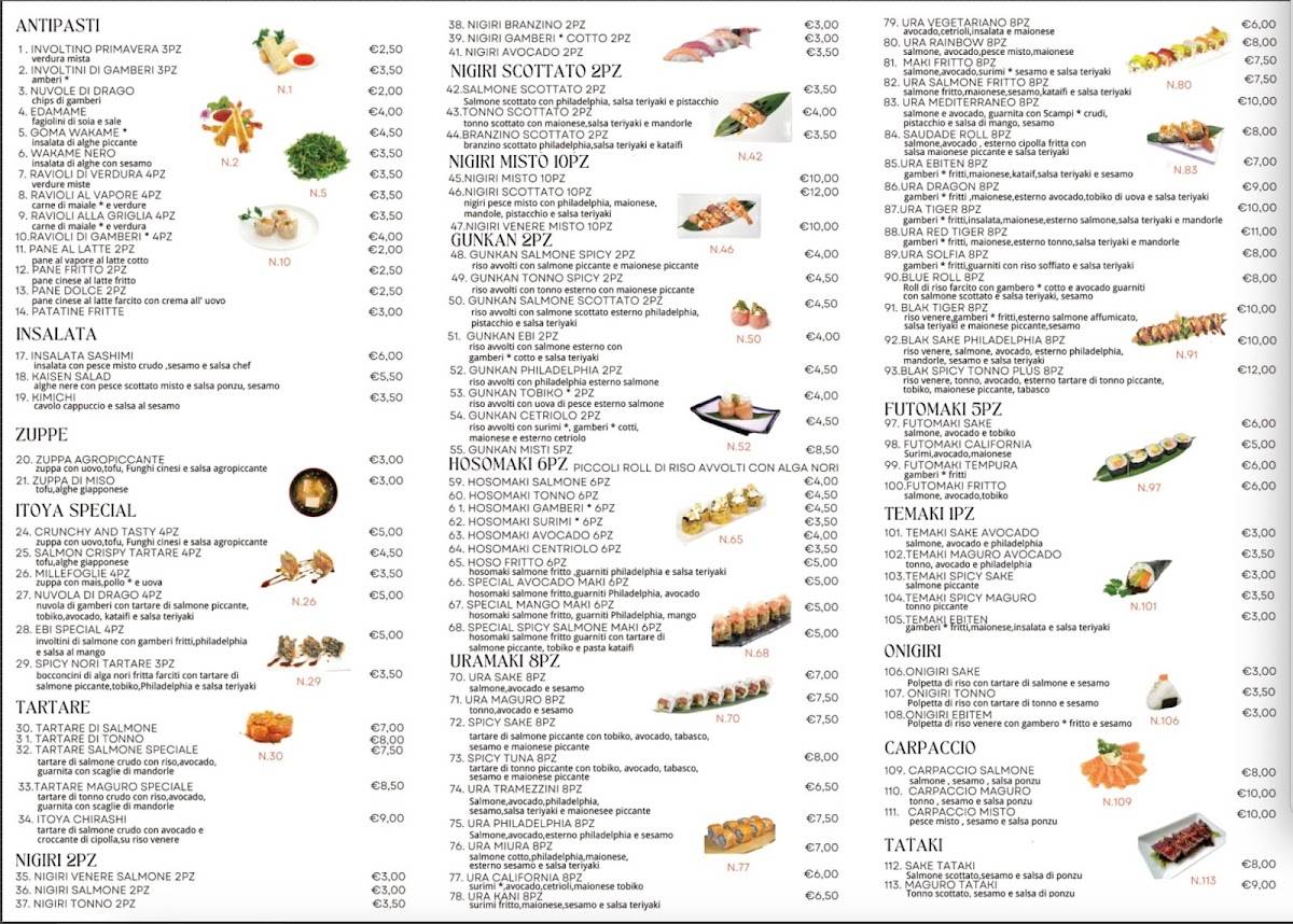 Menu da Ristorante Giapponese e Cinese Itoya, Albissola Marina