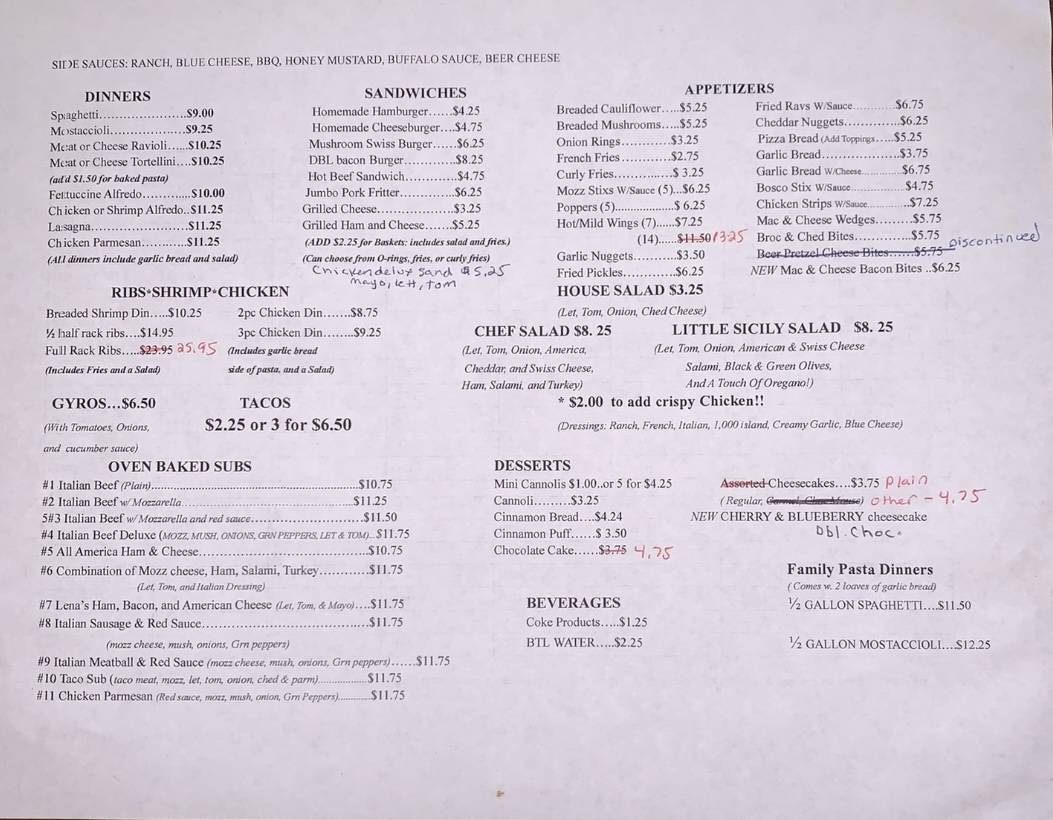 Menu at Alfano's Little Sicily pizzeria, Spring Valley
