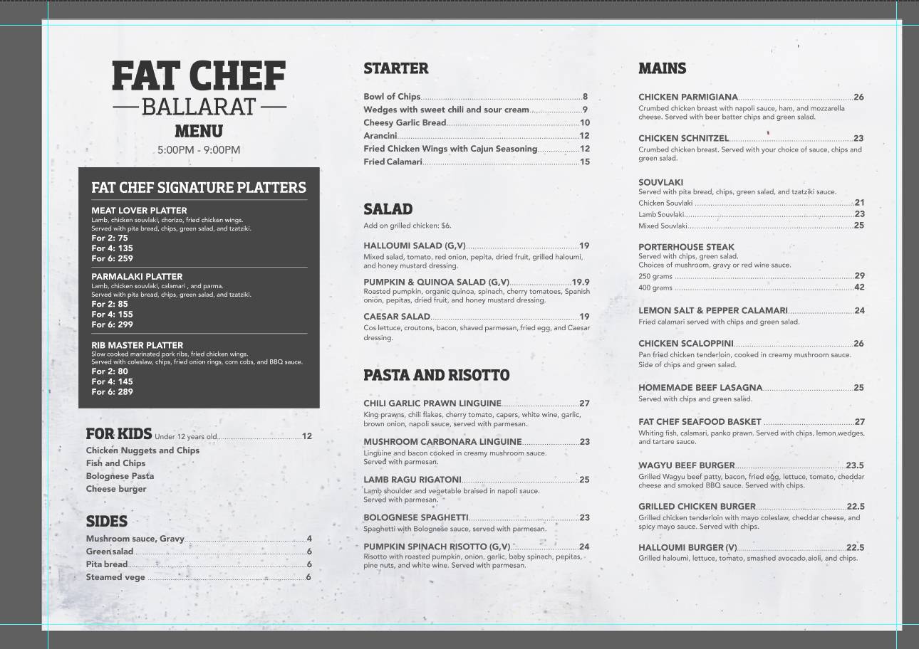 Menu at Fat Chef Ballarat restaurant, Alfredton