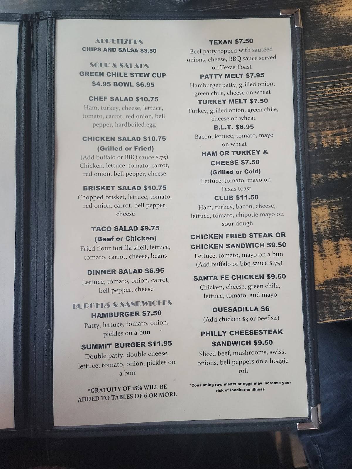 Menu at Alto Cafe, Alto, 810 NM-48