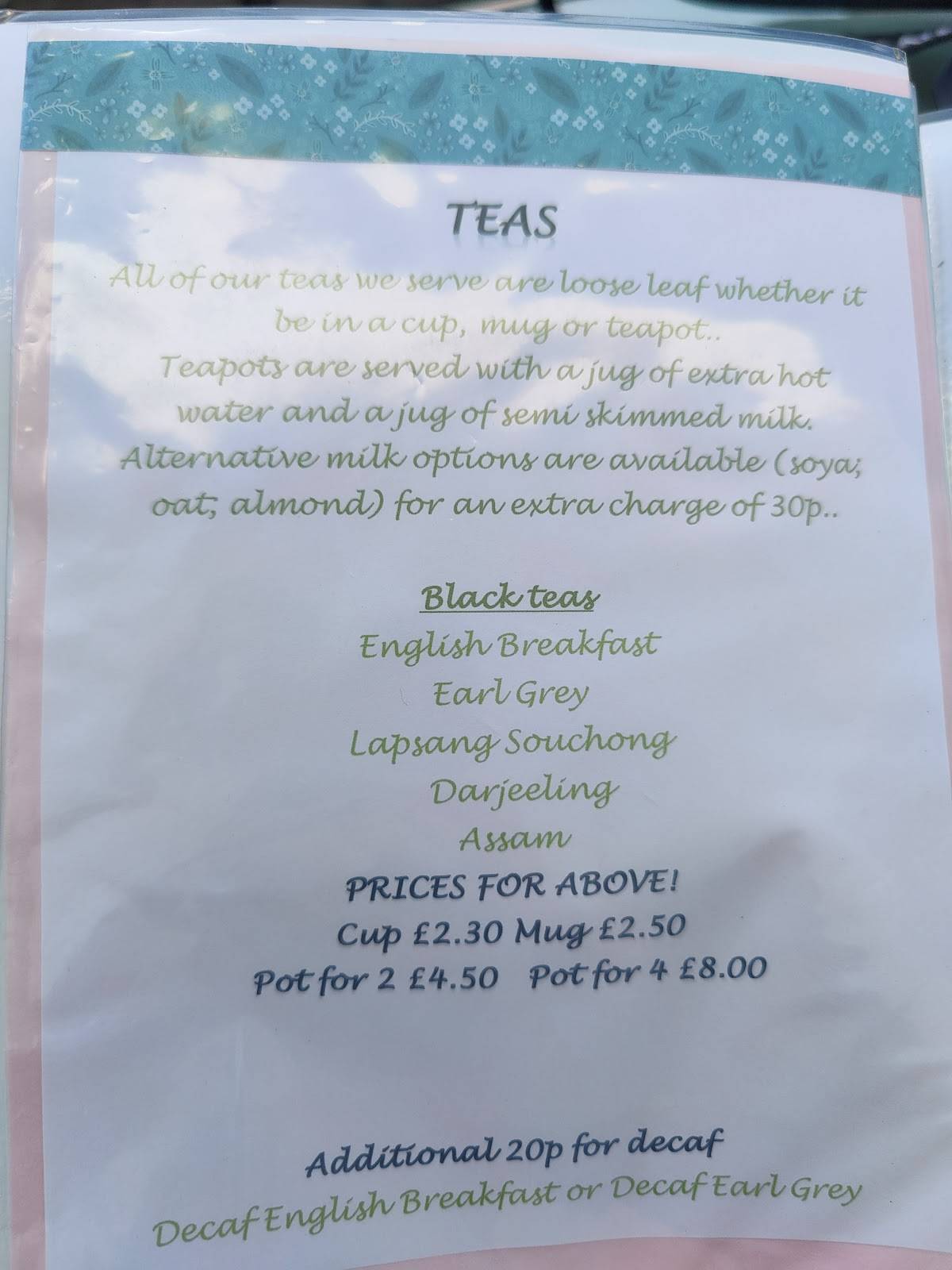 Menu at Amberley Tea Room, Arundel