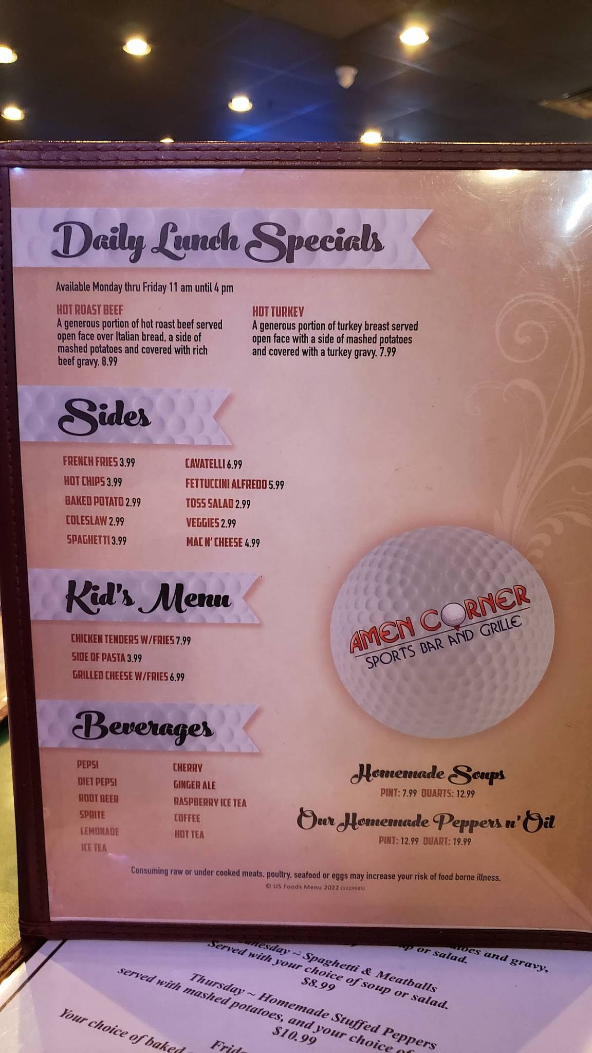 Menu at Amen Corner pub & bar, Girard, 20 W Main St SE