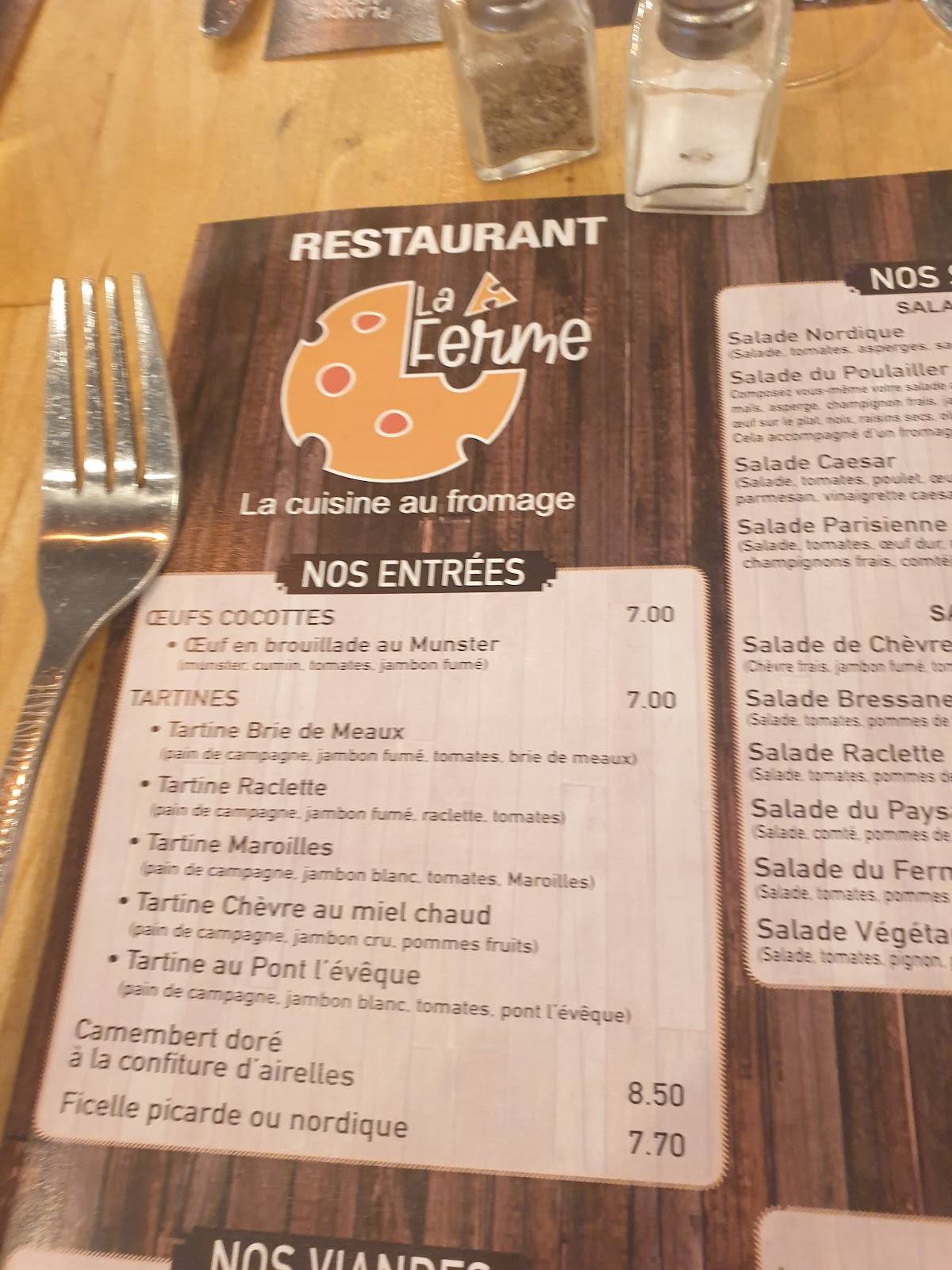 Menu au La Ferme restaurant, Amiens
