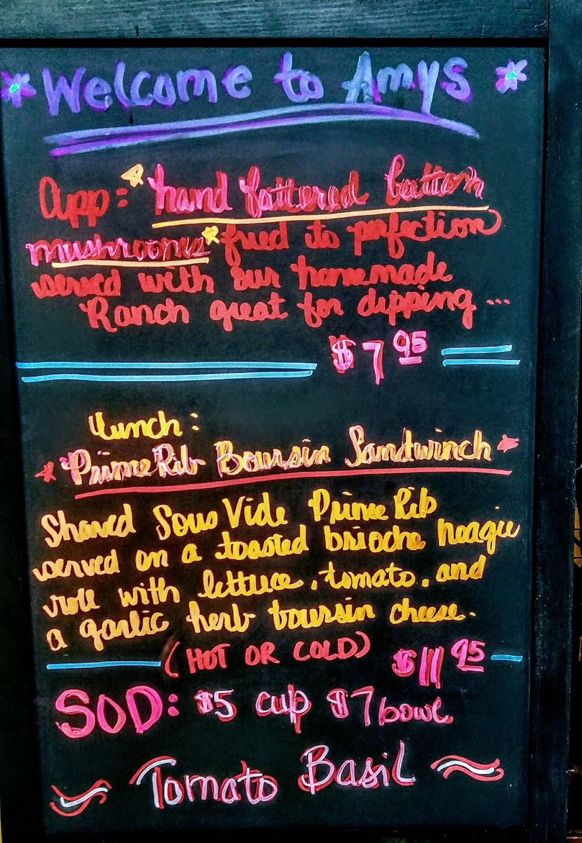 Menu at Amy's Cafe, Falmouth