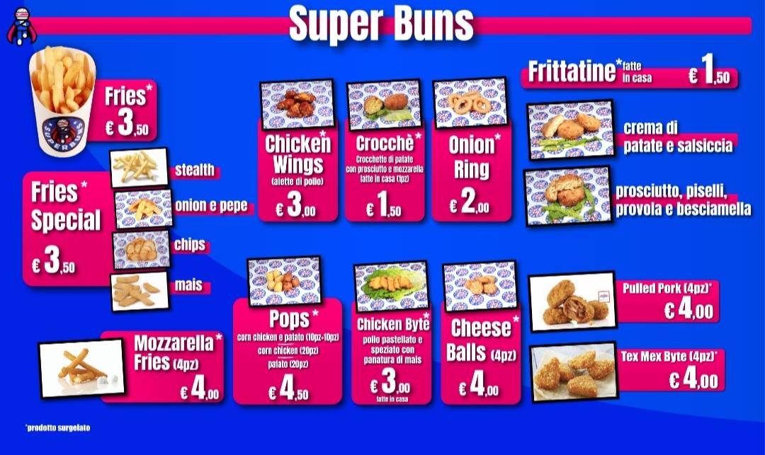 Menu at Super Buns restaurant, Anzio