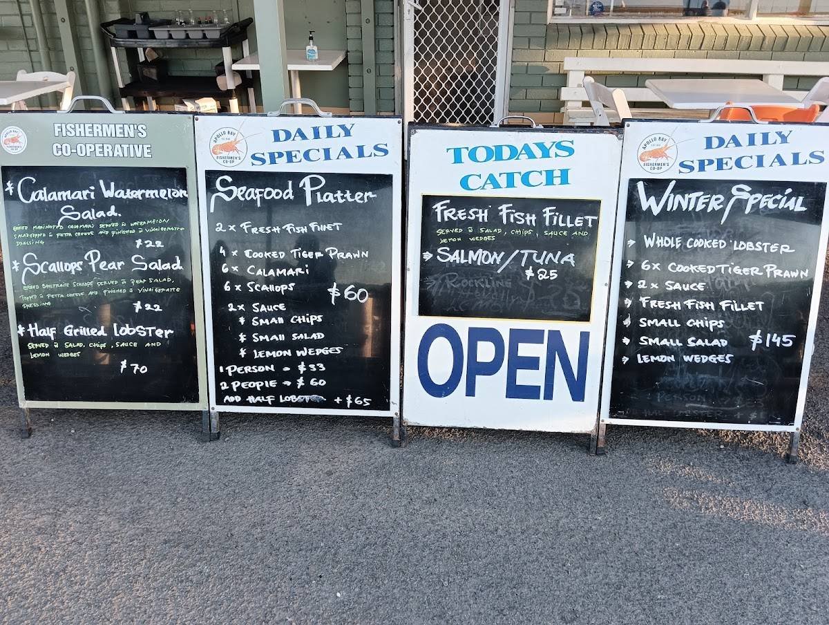 Menu at Apollo Bay Fishermen's Co-Op restaurant, Apollo Bay