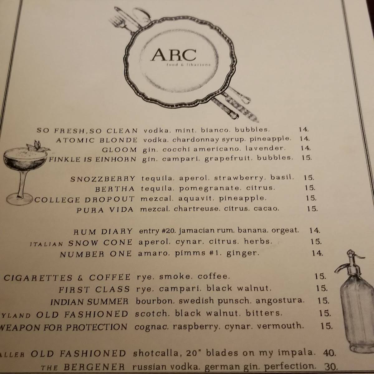 Menu at Arc Food & Libations pub & bar, Costa Mesa