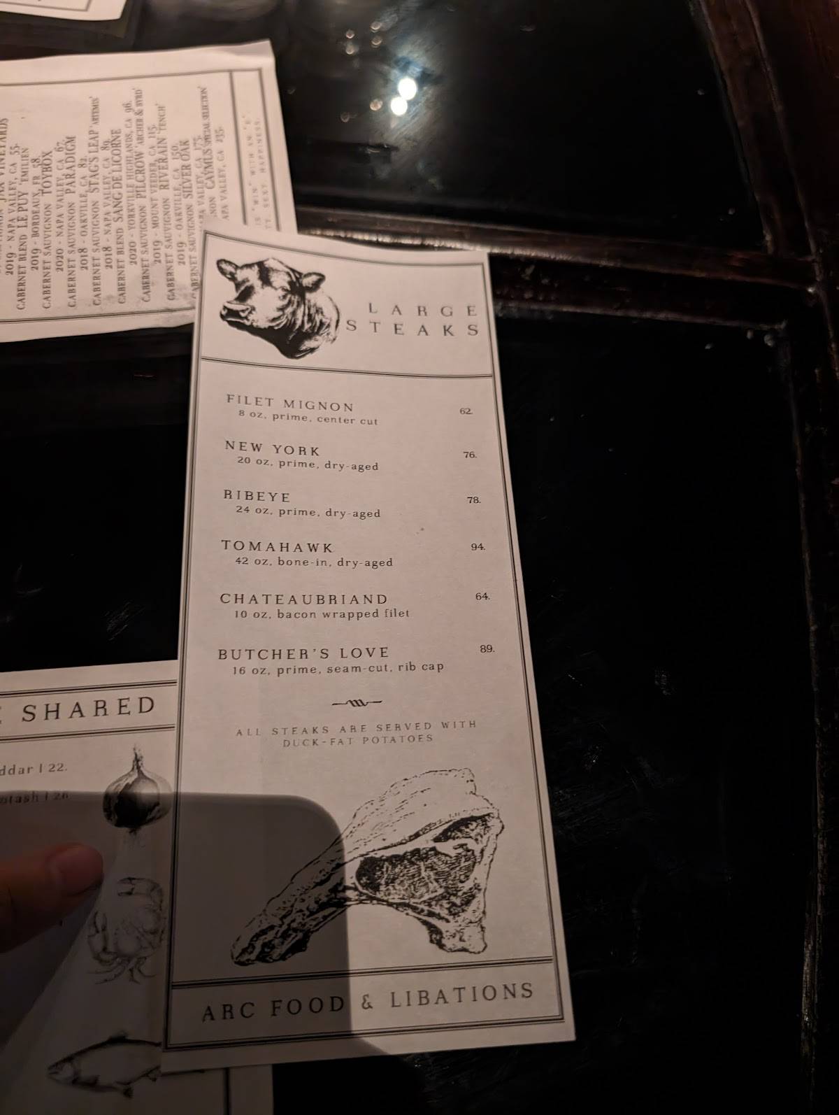 Menu at Arc Food & Libations pub & bar, Costa Mesa
