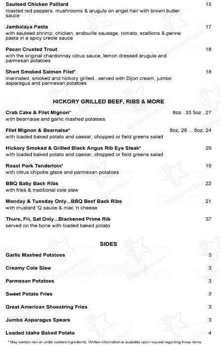 Menu at Artie's steakhouse, Fairfax