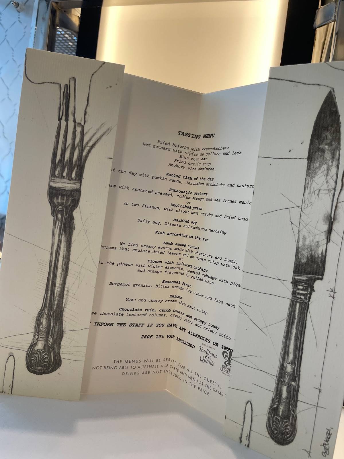Menu at Arzak restaurant, San Sebastián, Alcalde J. Elosegi Hiribidea