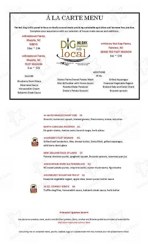 Menu at Red Stag Grill restaurant, Asheville