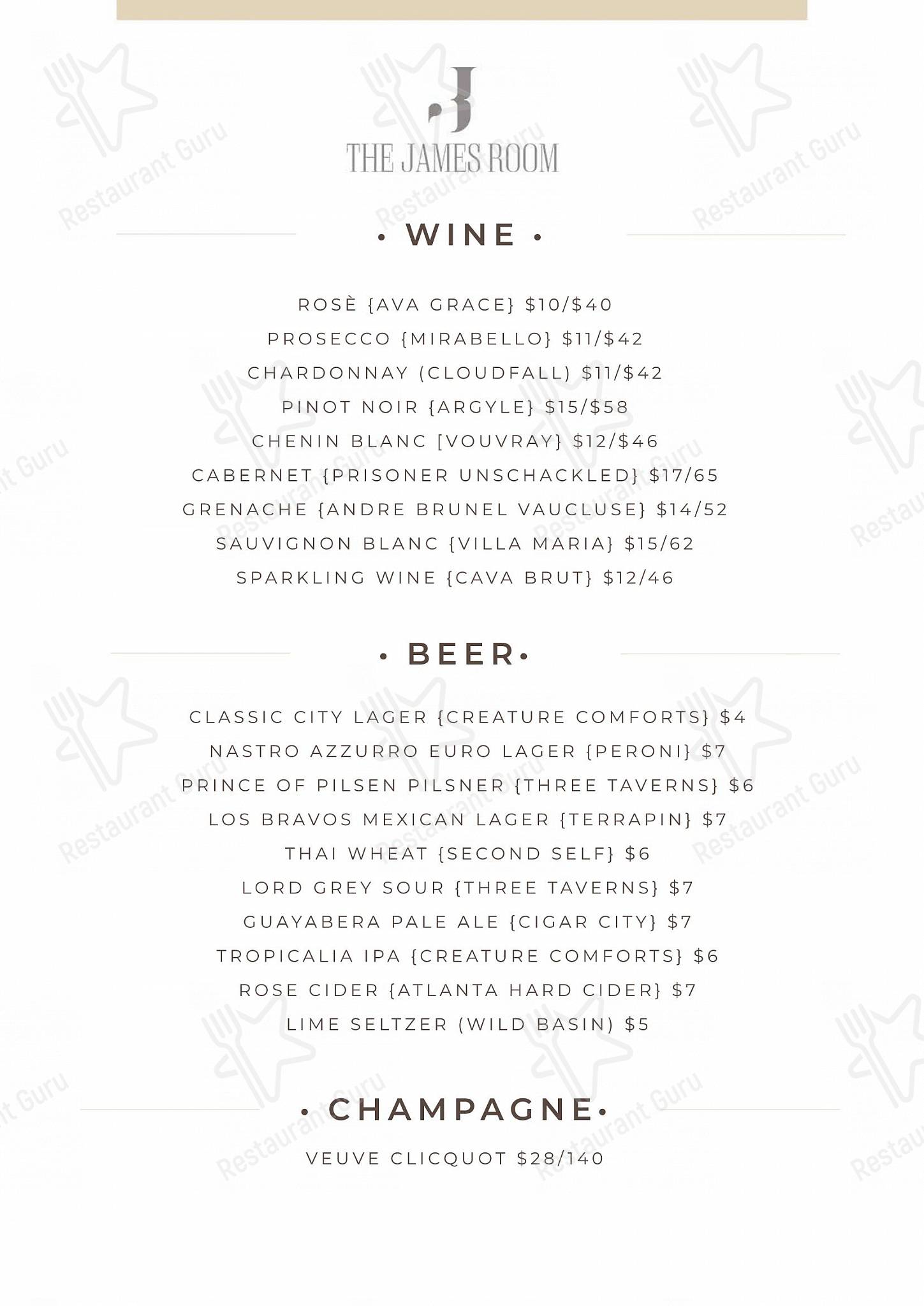Menu at The James Room pub & bar, Atlanta, 661 Auburn Ave NE STE 280