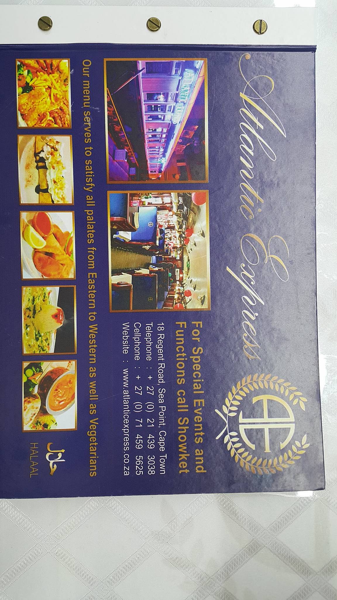Menu at Atlantic Express Train Restaurant, Cape Town