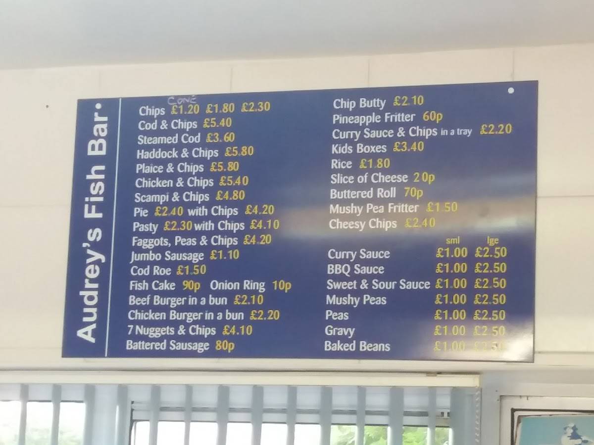 Menu at Audrey's Fish Bar, Ross-on-Wye