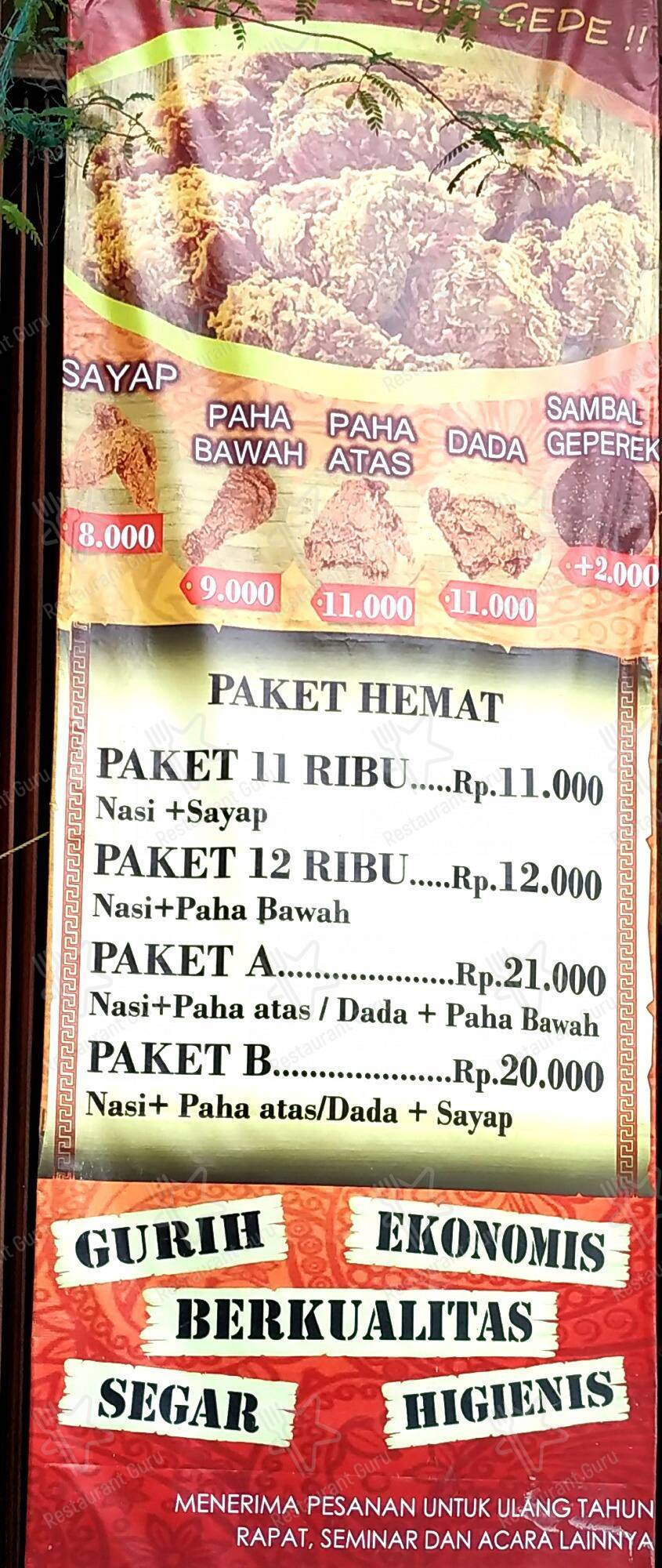 Menu at Ayam Goreng Crispy, Jakarta
