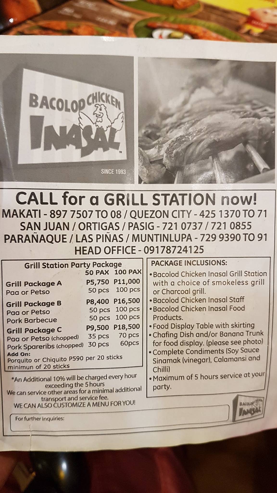 Menu at Bacolod Chicken Inasal BBQ, Makati, 140 Jupiter