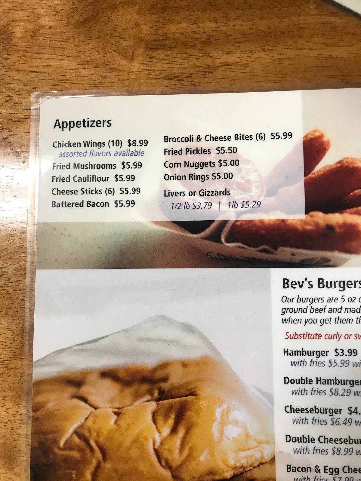 Menu at Bev's Burger Café BBQ, High Springs, NW US Hwy 441