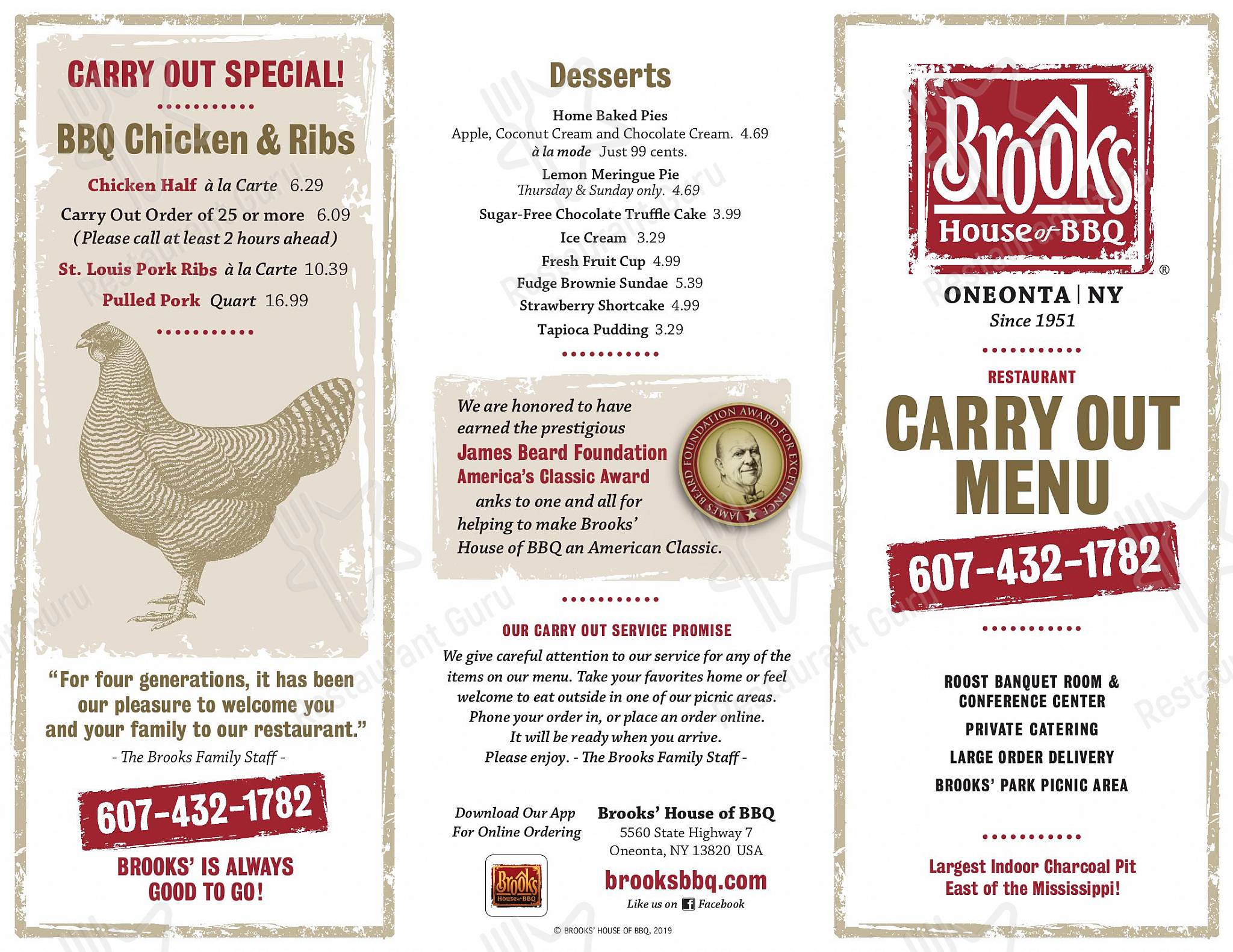 Menu at Brooks' House of Bar-B-Q, Oneonta