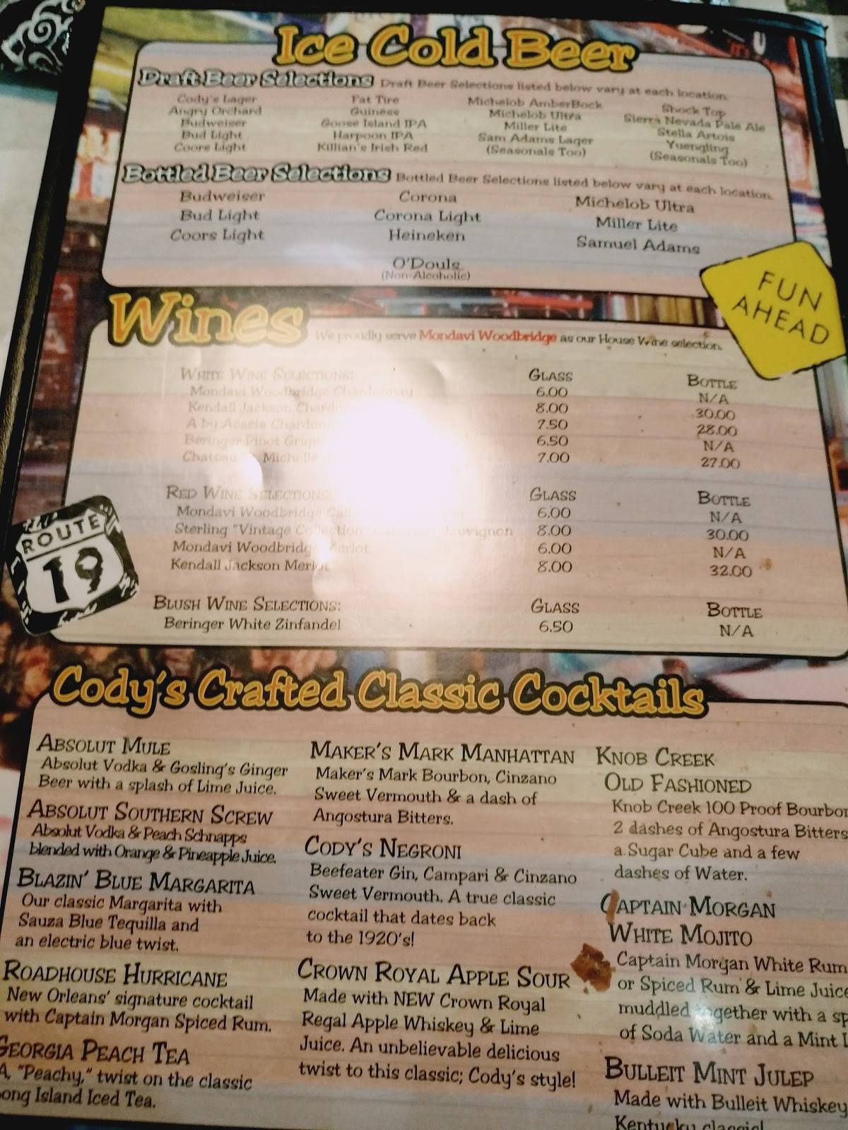 Menu at Cody's Original Roadhouse - Brownwood BBQ, The Villages ...