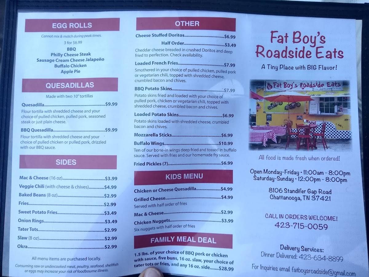 Menu at Fat Boy's Roadside Eats BBQ, Ooltewah, Apison Pike