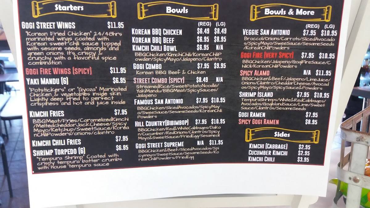 Menu at Gogi Street (Korean Fusion) BBQ, San Antonio