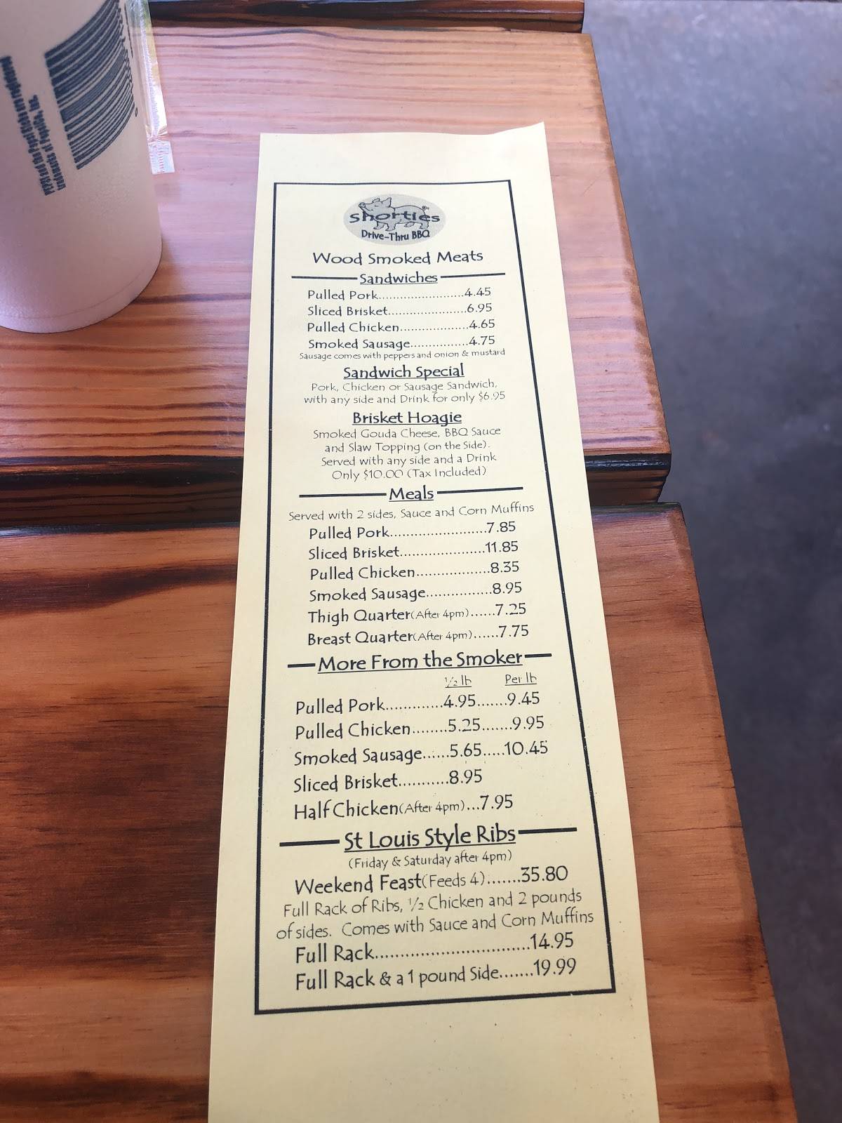 Menu at Shorties Drive-thru BBQ, Asheville, 6 Newfound Rd
