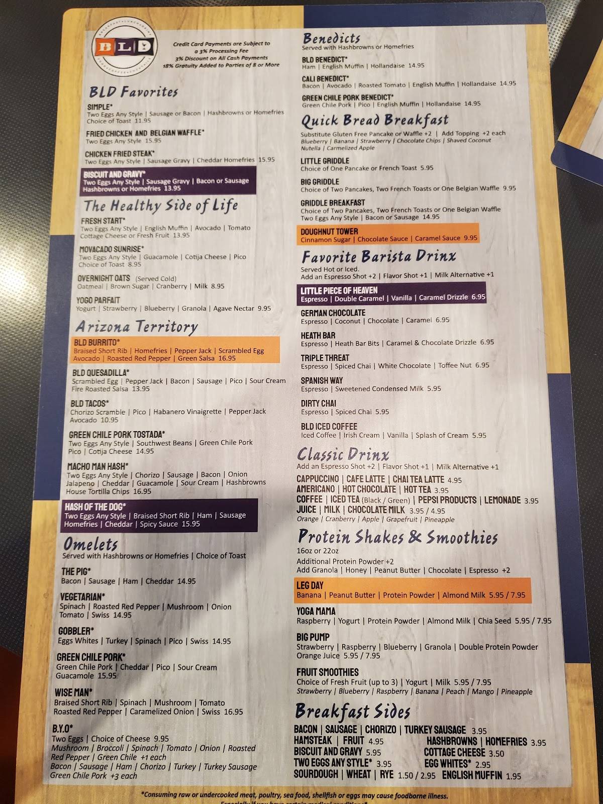 Menu at BLD Chandler restaurant, Chandler