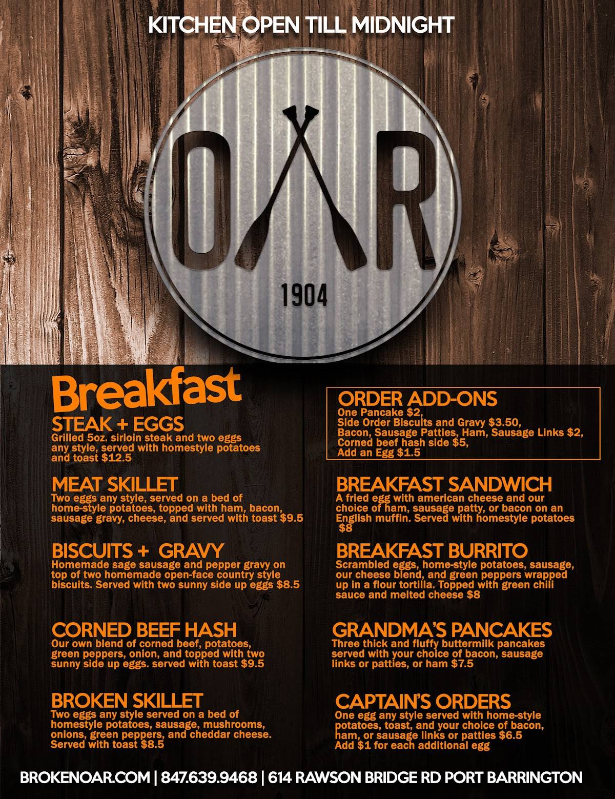 Menu at BROKEN OAR MARINA-BAR & GRILL, Port Barrington, 614 Rawson ...