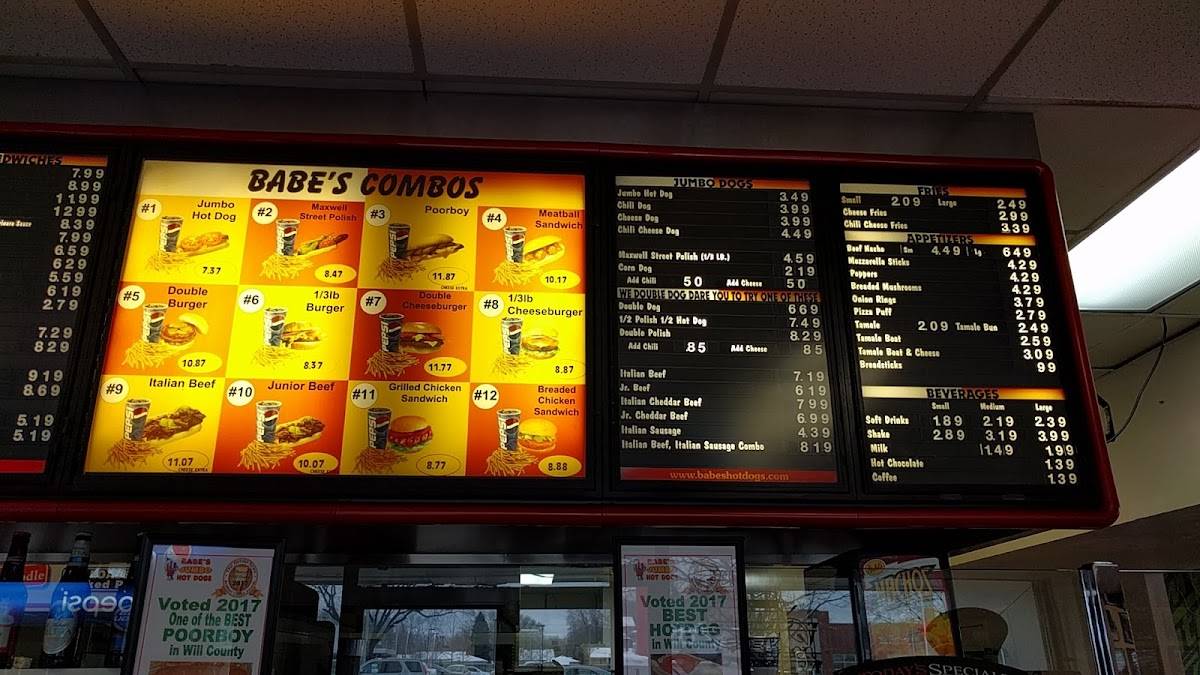 Menu at Babe's restaurant, Joliet, W Jefferson St