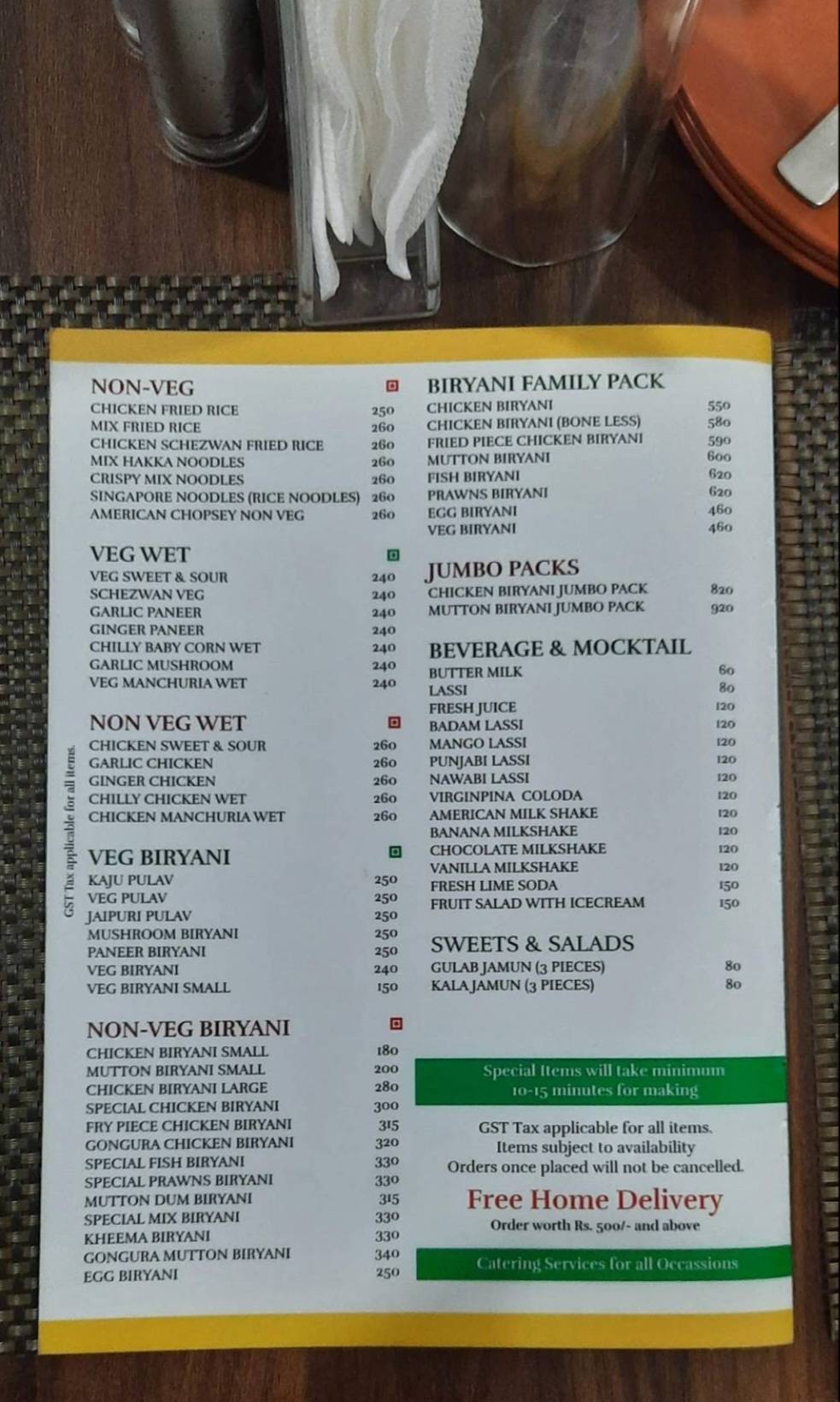 Menu at Bahar Biryani Cafe Ameerpet, Hyderabad