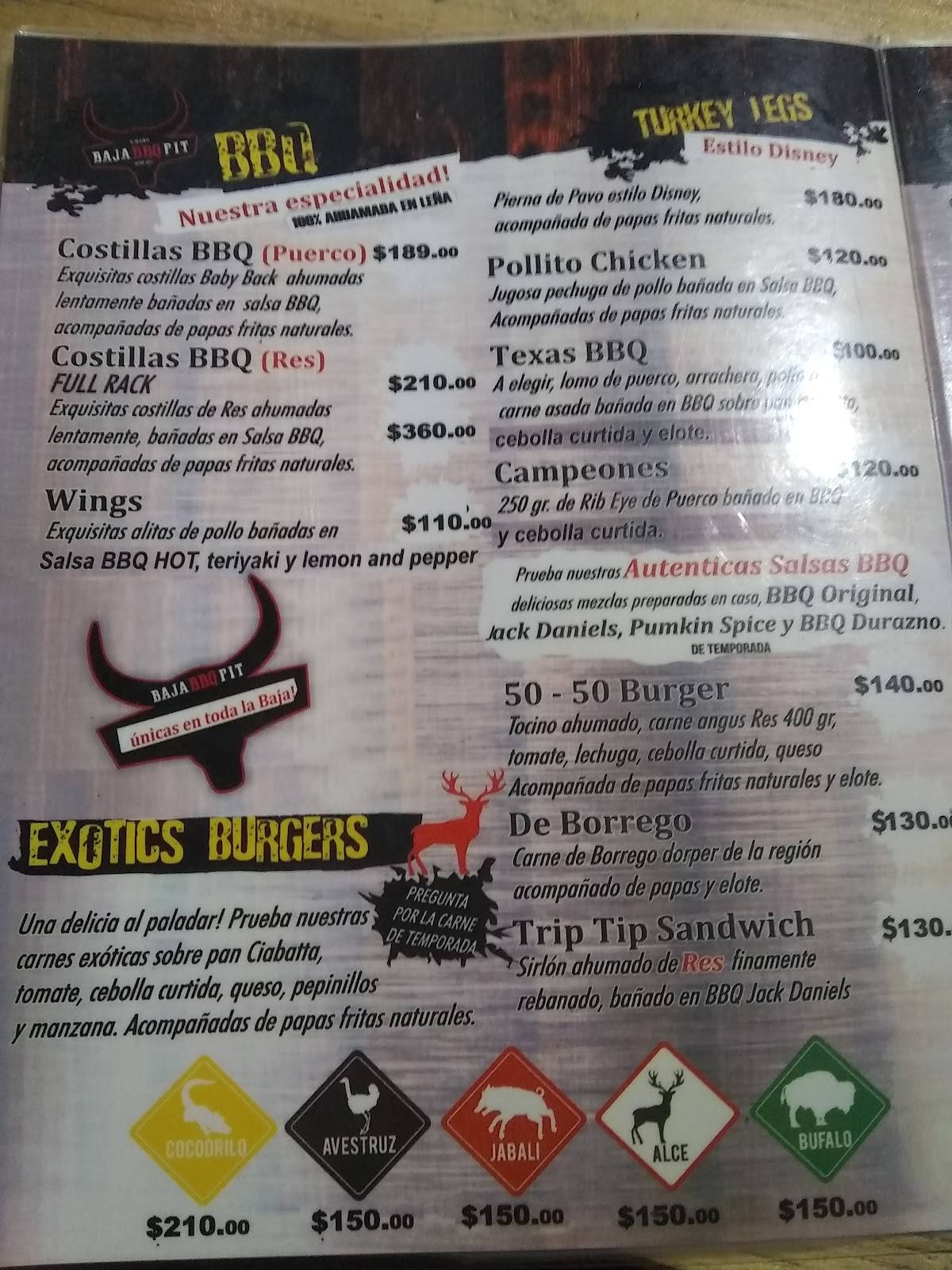 Menu at Baja BBQ Pit, Tijuana, Blvd. Manuel Jesus Clouthier