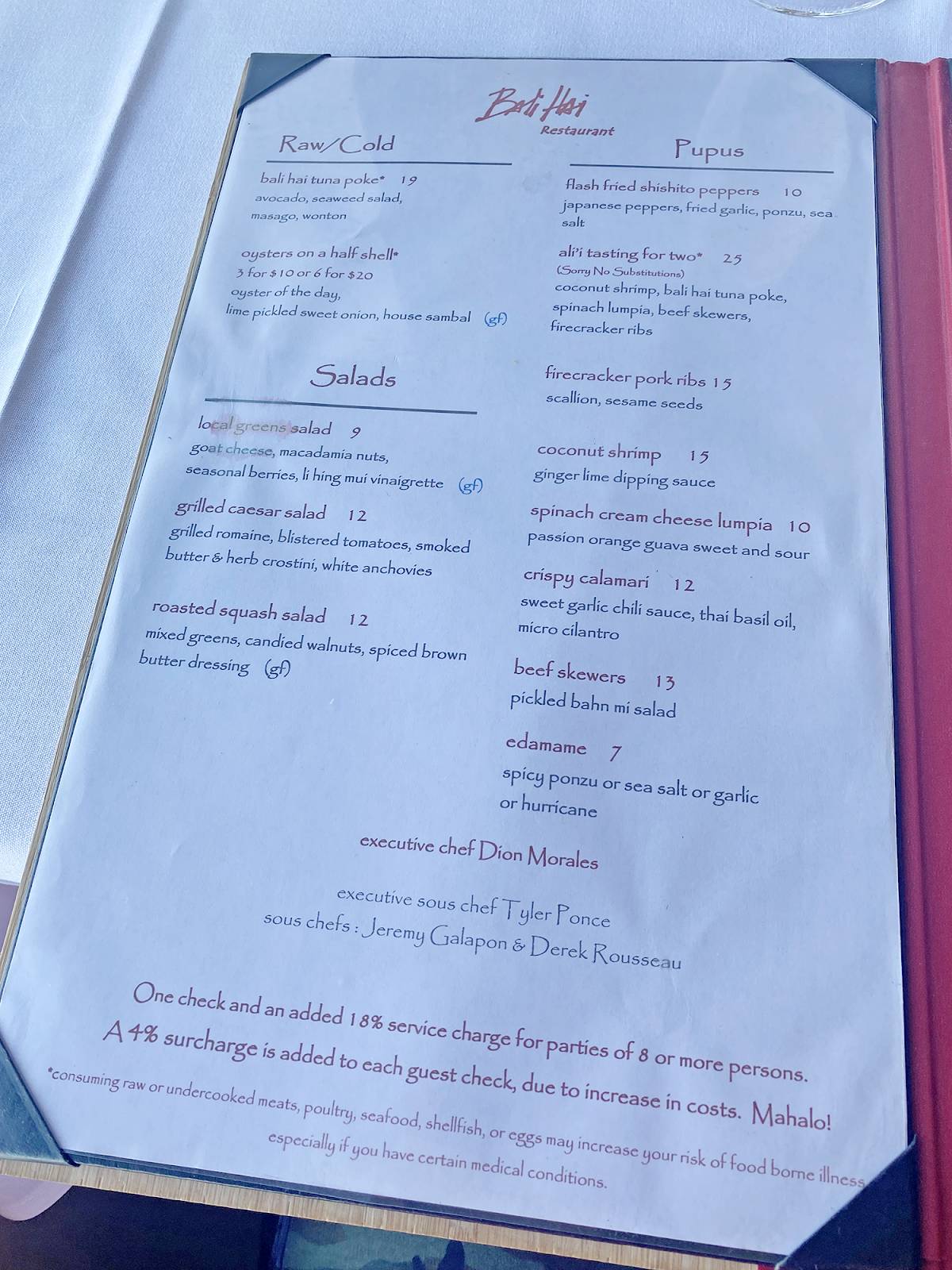 Menu at Bali Hai Restaurant, San Diego