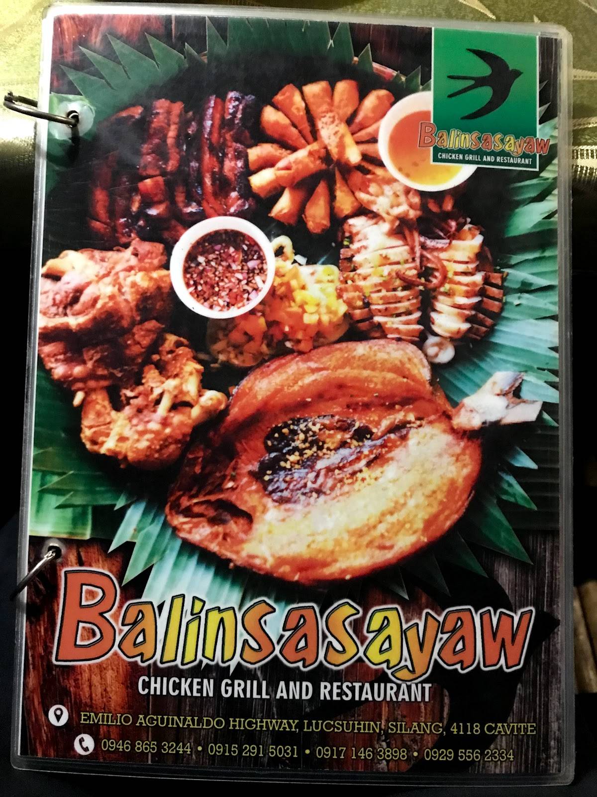 Menu at Balinsasayaw restaurant, Silang, KM44 Emilio Aguinaldo Hwy
