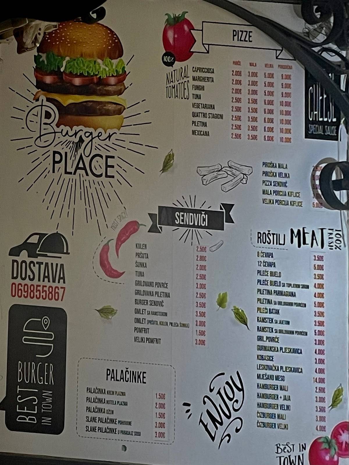 Menu at Burger Place restaurant, Bar