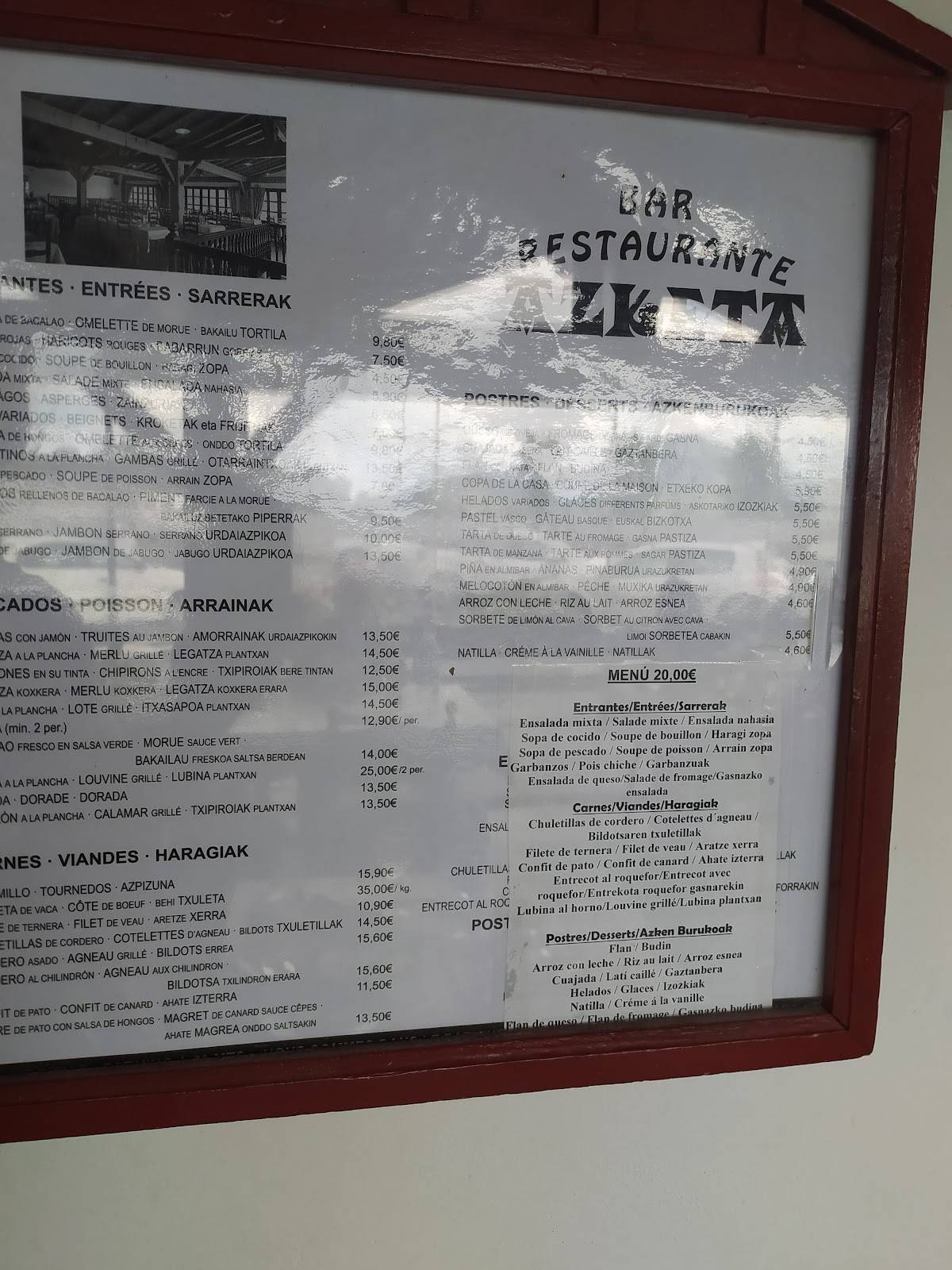 Menu at Bar Restaurante Azketa, Zugarramurdi