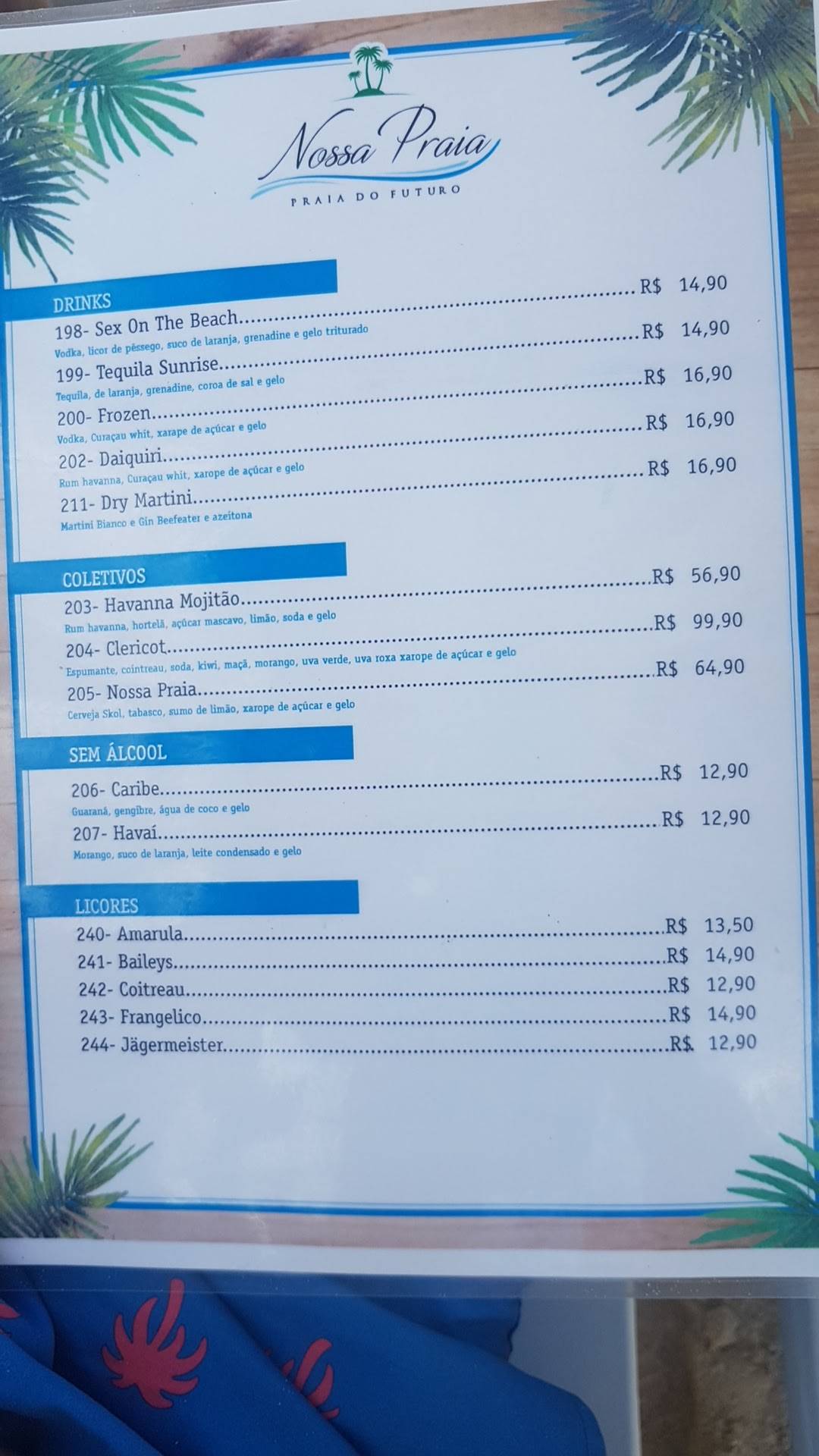 Menu em Barraca Nossa Praia, Fortaleza