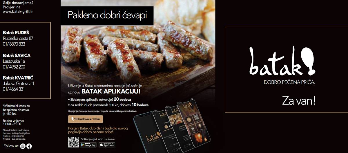 Menu at Batak Family mall restaurant, Zagreb