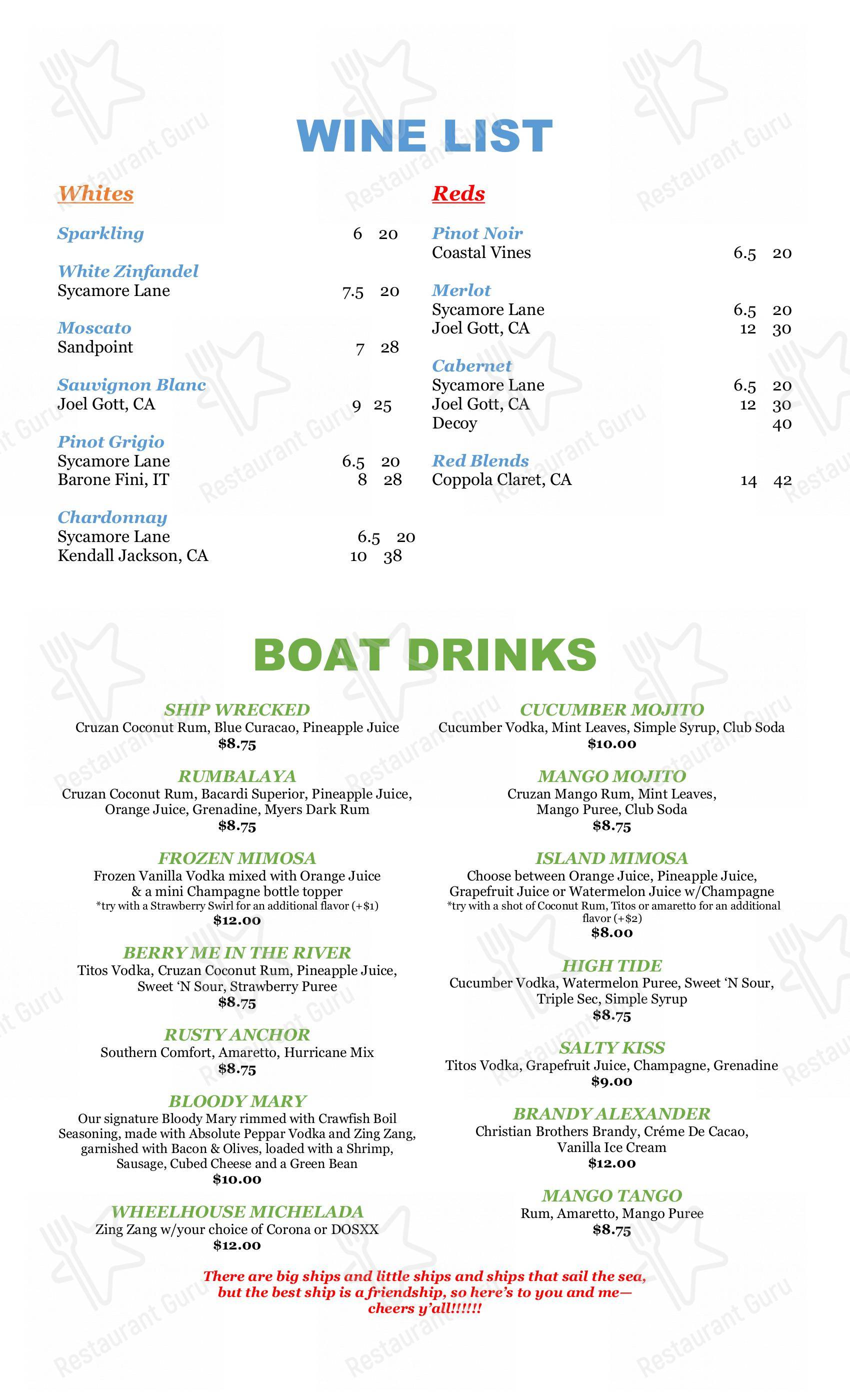 Menu at Neches River Wheelhouse restaurant, Port Neches