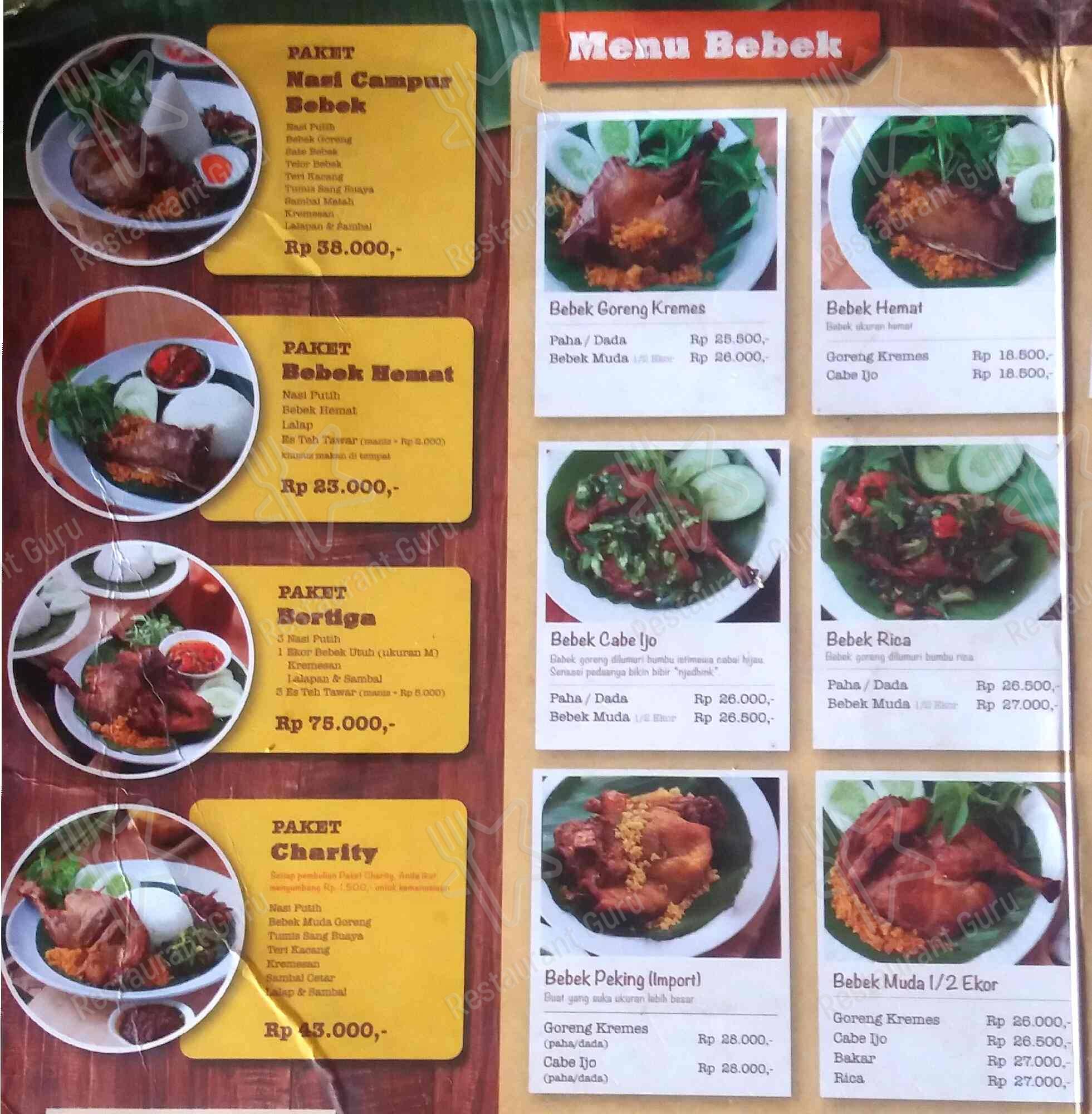 Menu at Bebek Kaleyo Bandung restaurant, Bandung, Komplek Bali Heaven