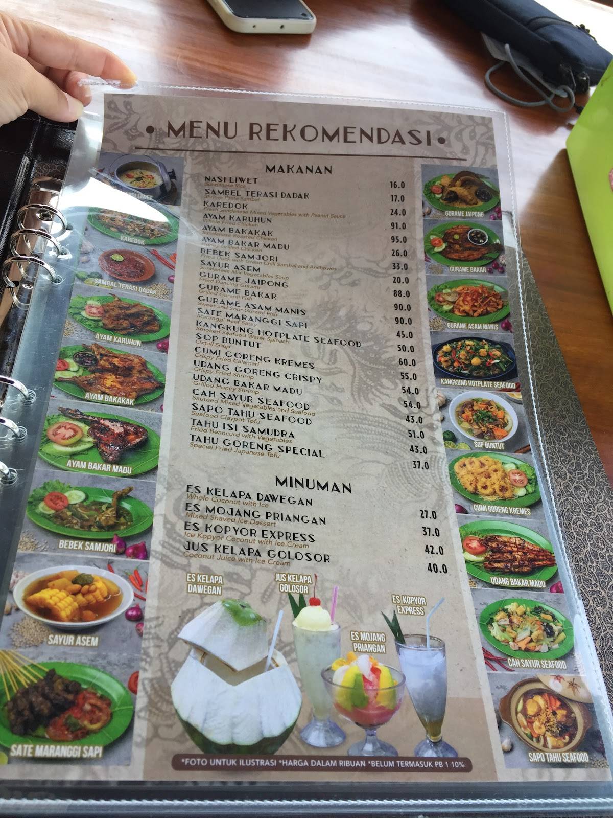 Menu at Restoran Sunda Alam Sari Deltamas restaurant, Bekasi Regency