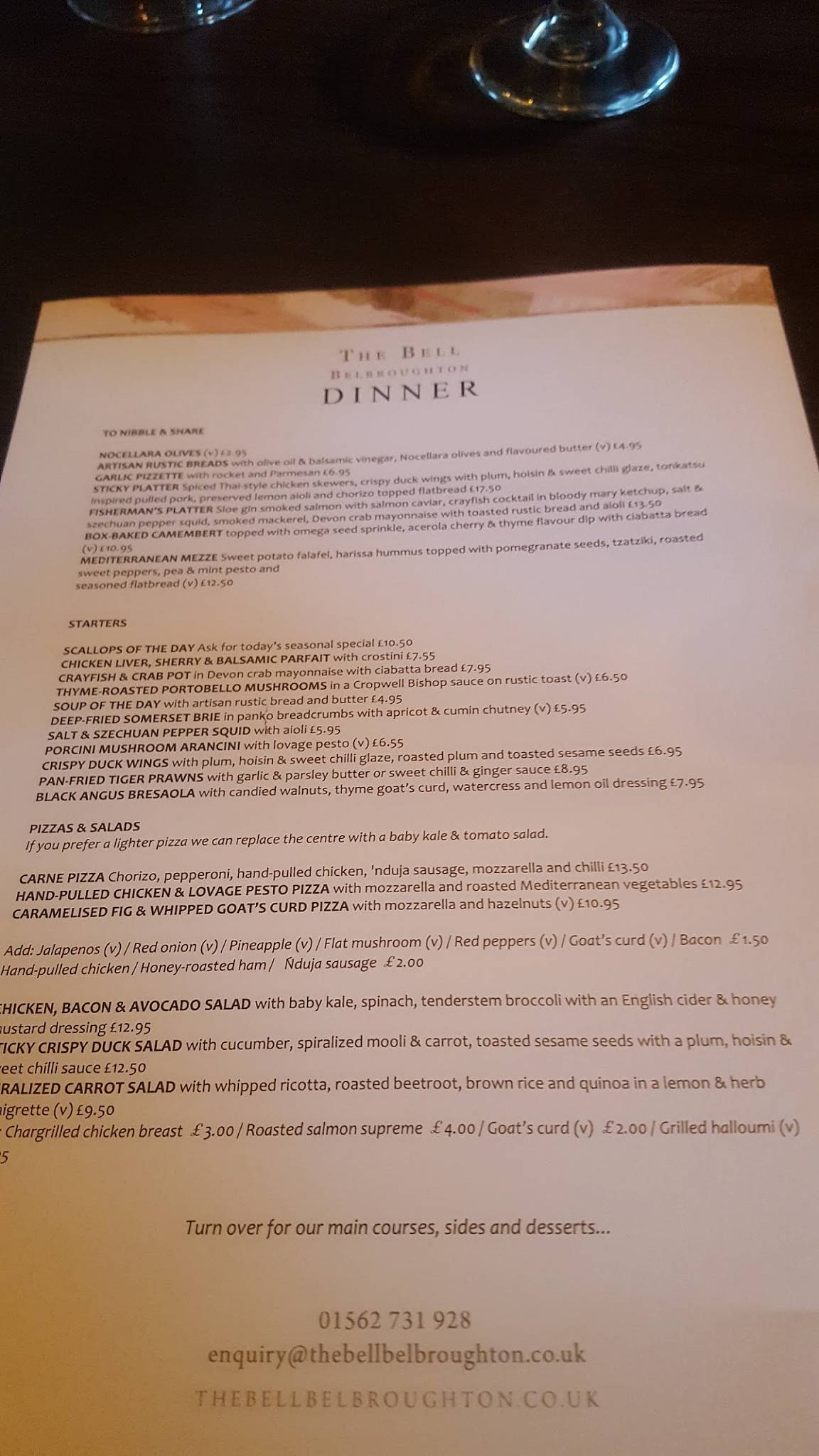 Menu at Bell Belbroughton Stourbridge restaurant, Stourbridge ...