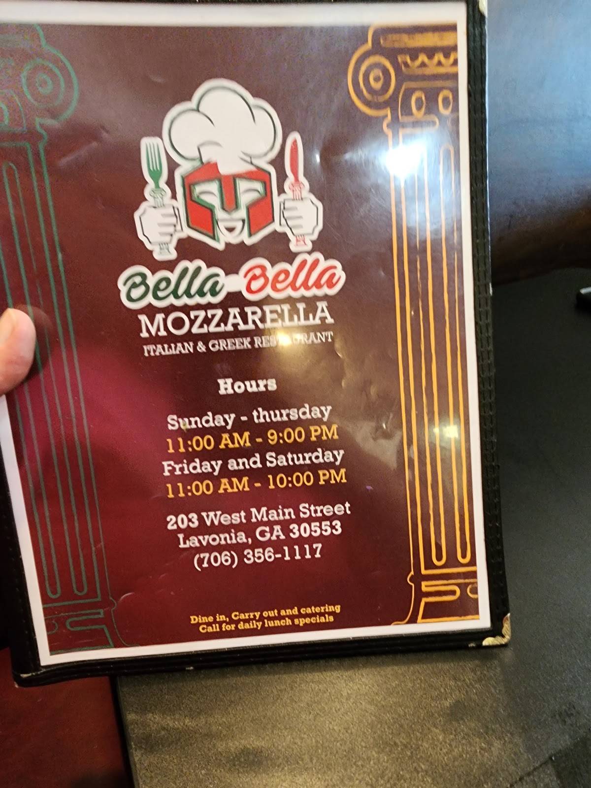 Menu at Bella Bella Mozzarella restaurant, Lavonia
