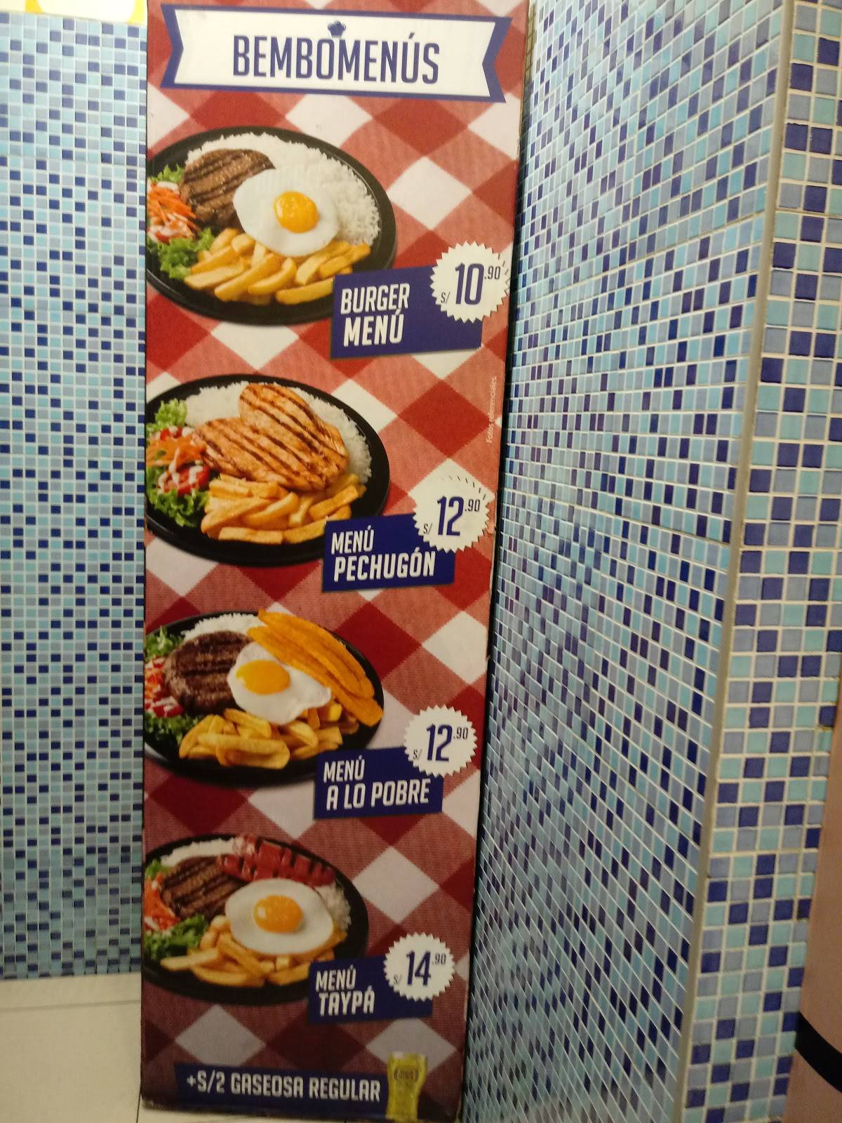 Carta del restaurante Bembos, San Isidro, Av. Dos del Mayo N° 1599
