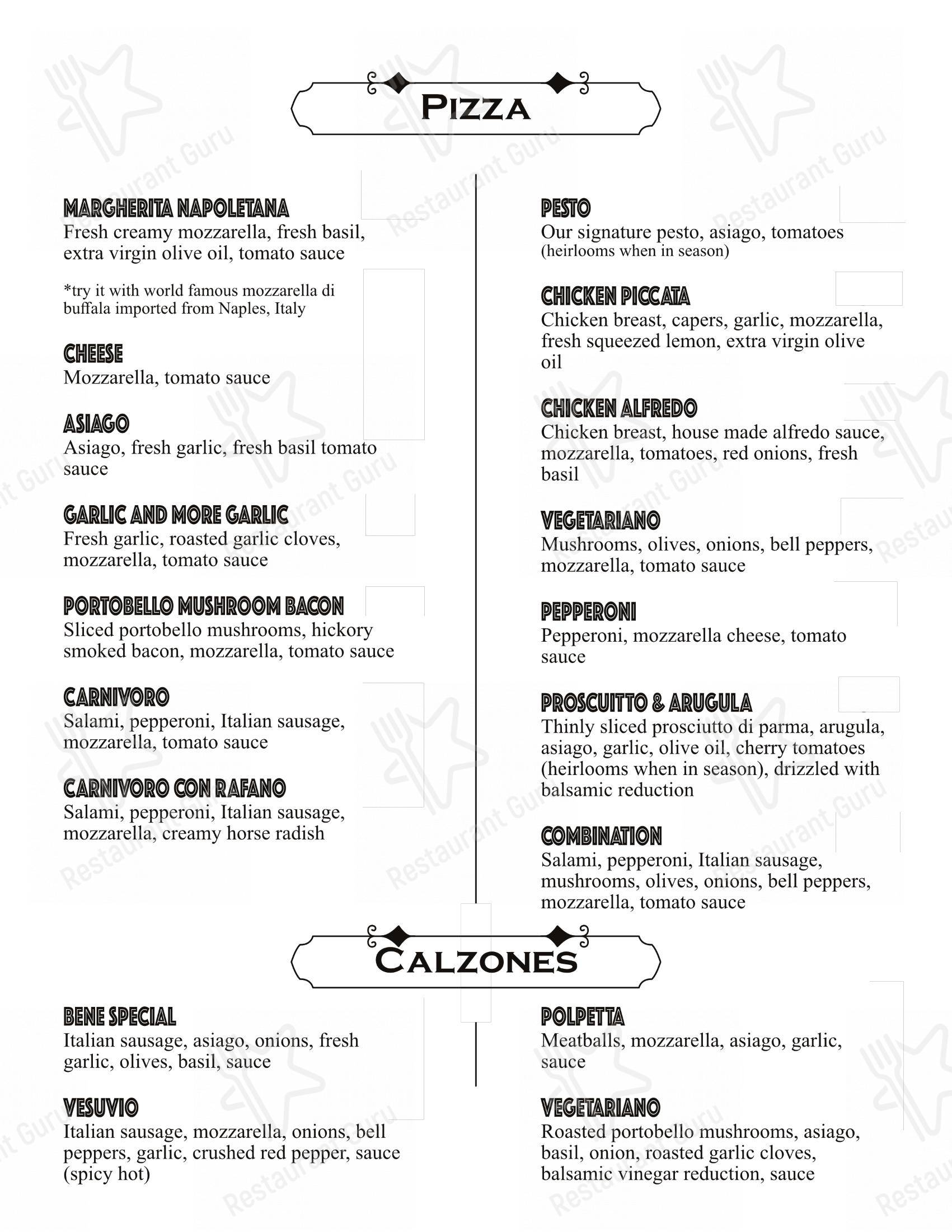 Menu at Bene Ristorante Italiano pizzeria, Placerville