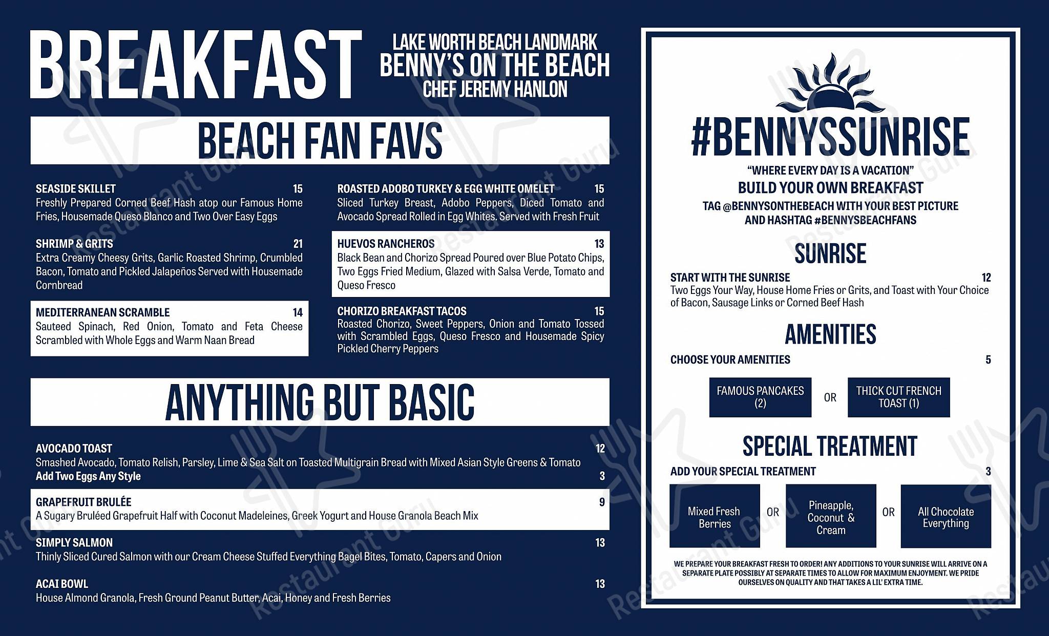 Menu at Benny's On The Beach - Pier pub & bar, Lake Worth