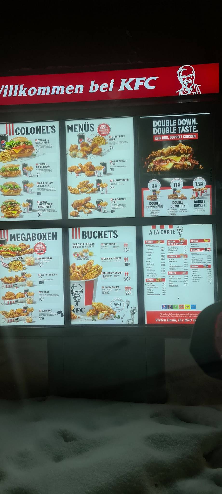 Speisekarte von Kentucky Fried Chicken fast Food, Bensheim