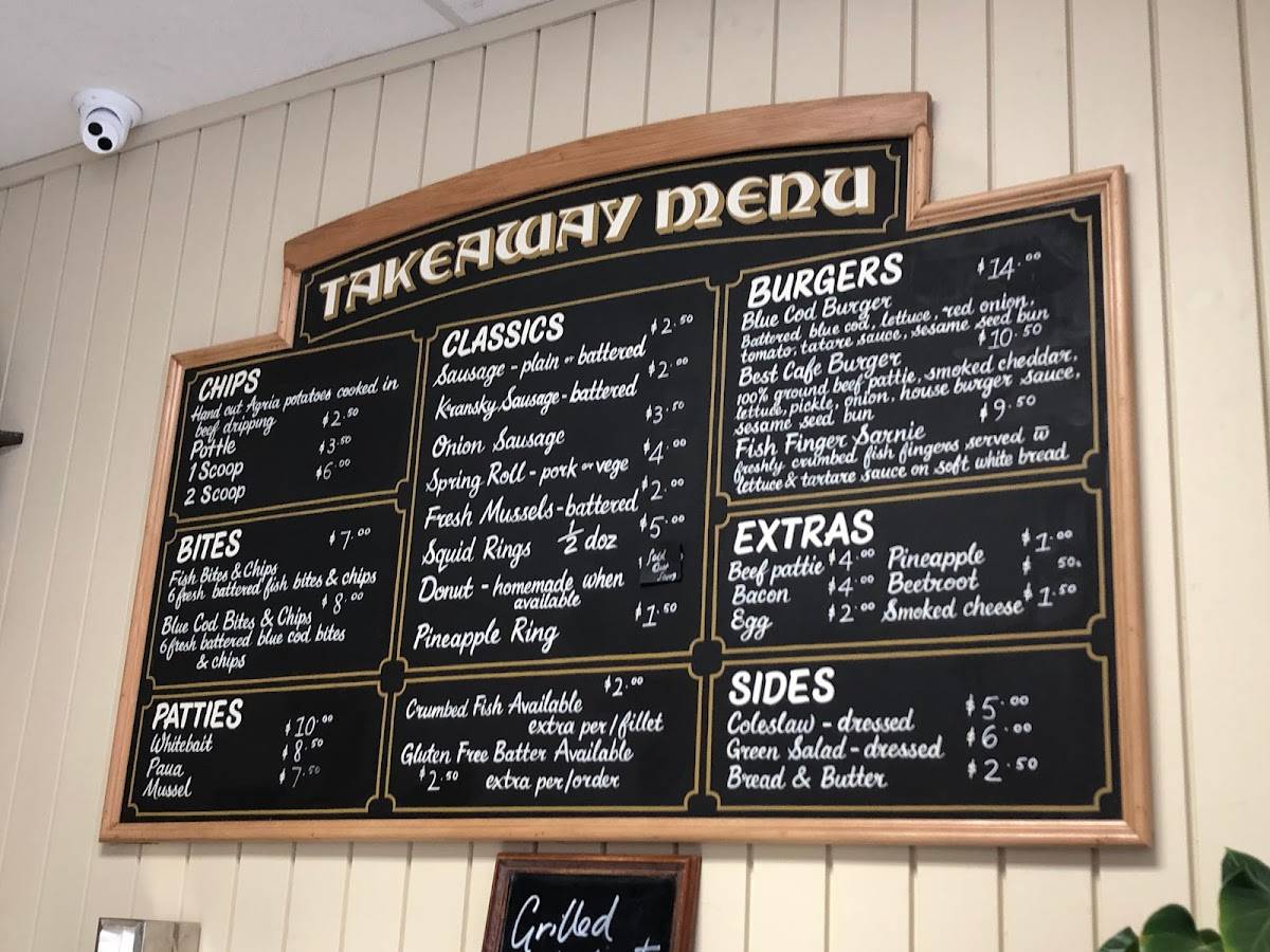 Menu at Best Cafe, Dunedin