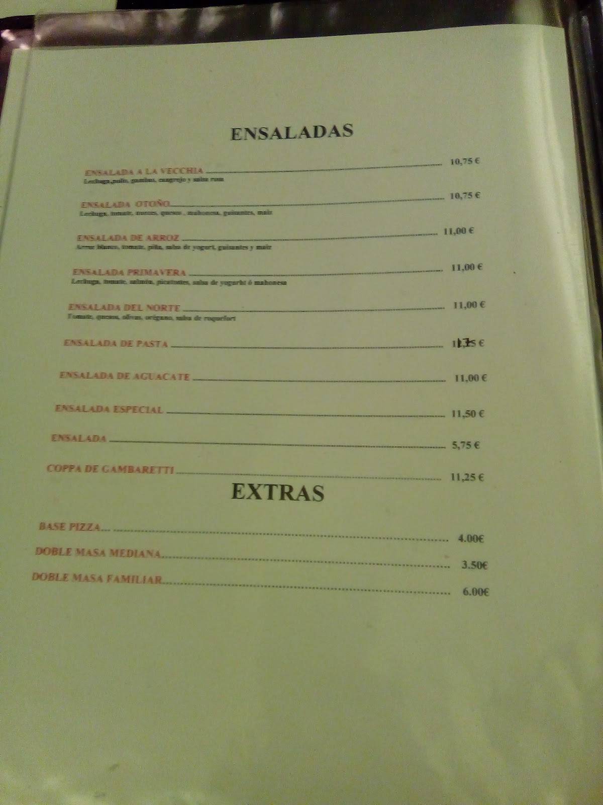 Carta de Restaurante Sinuessa, Betanzos